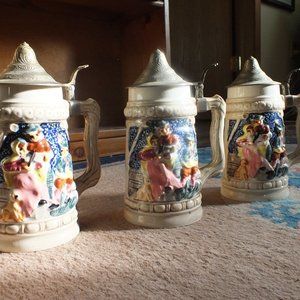 Dining | Midcentury Beer Stein Set Of Three With Metal Lids | Poshmark